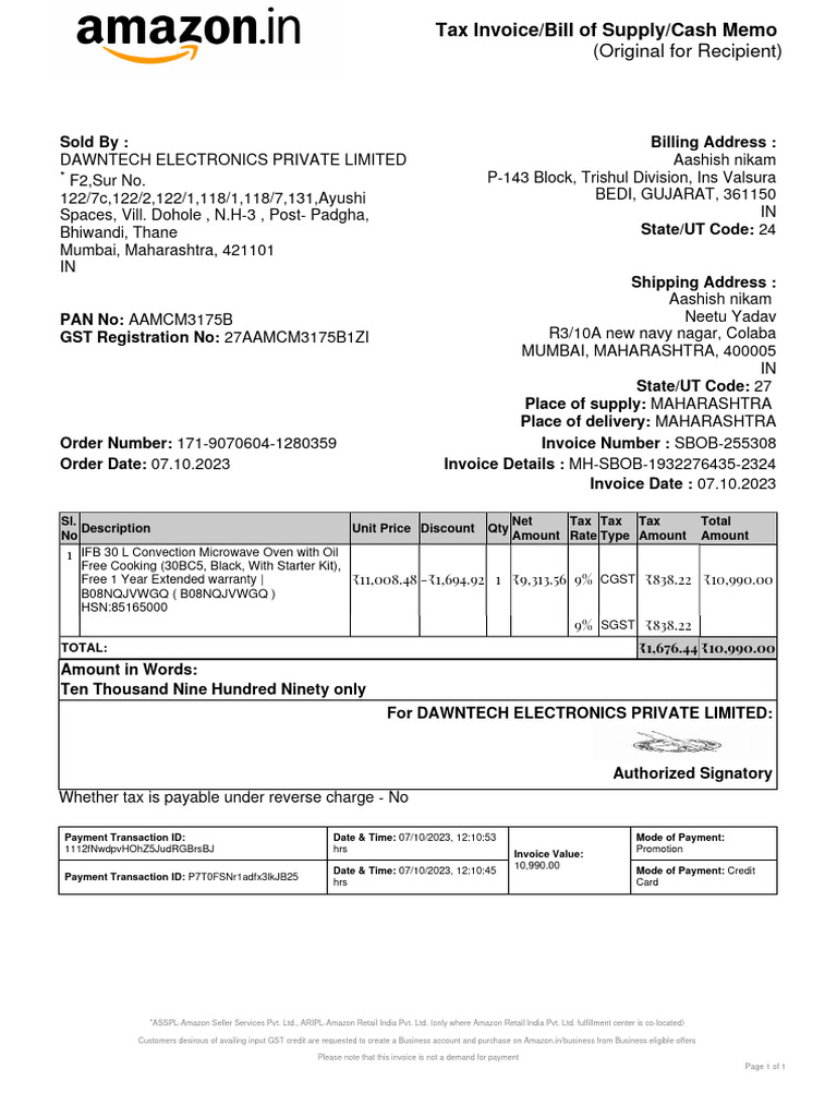 Ifb Oven | PDF | Invoice | Payments