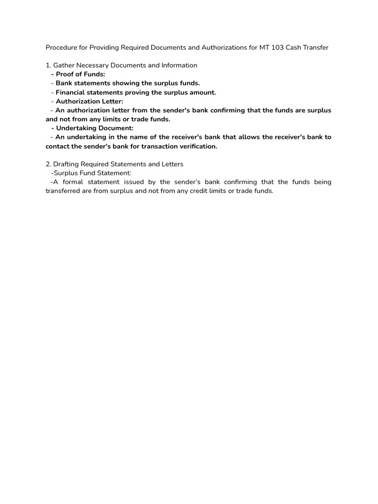 Procedure MT 103 Cash Transfer | PDF | Receipt | Service Industries