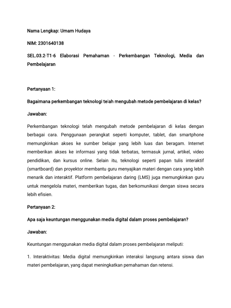 Umam Hudaya - SEL.03.2-T1-6 Elaborasi Pemahaman | PDF