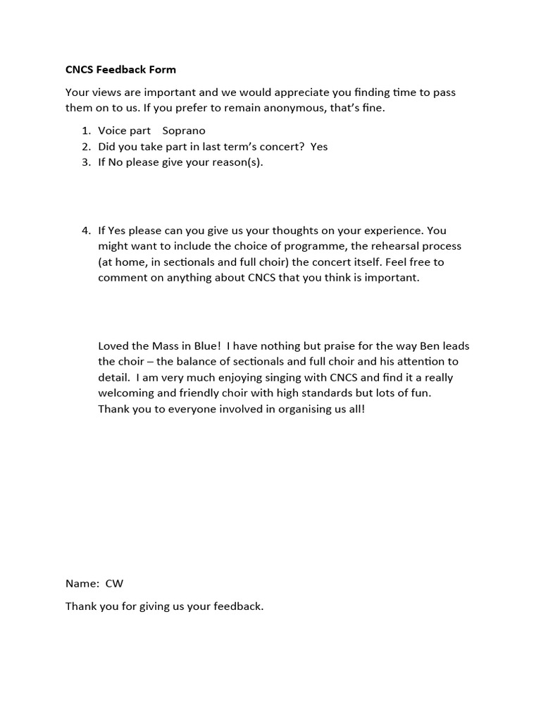 CNCS Choir Feedback Insights | PDF | Art