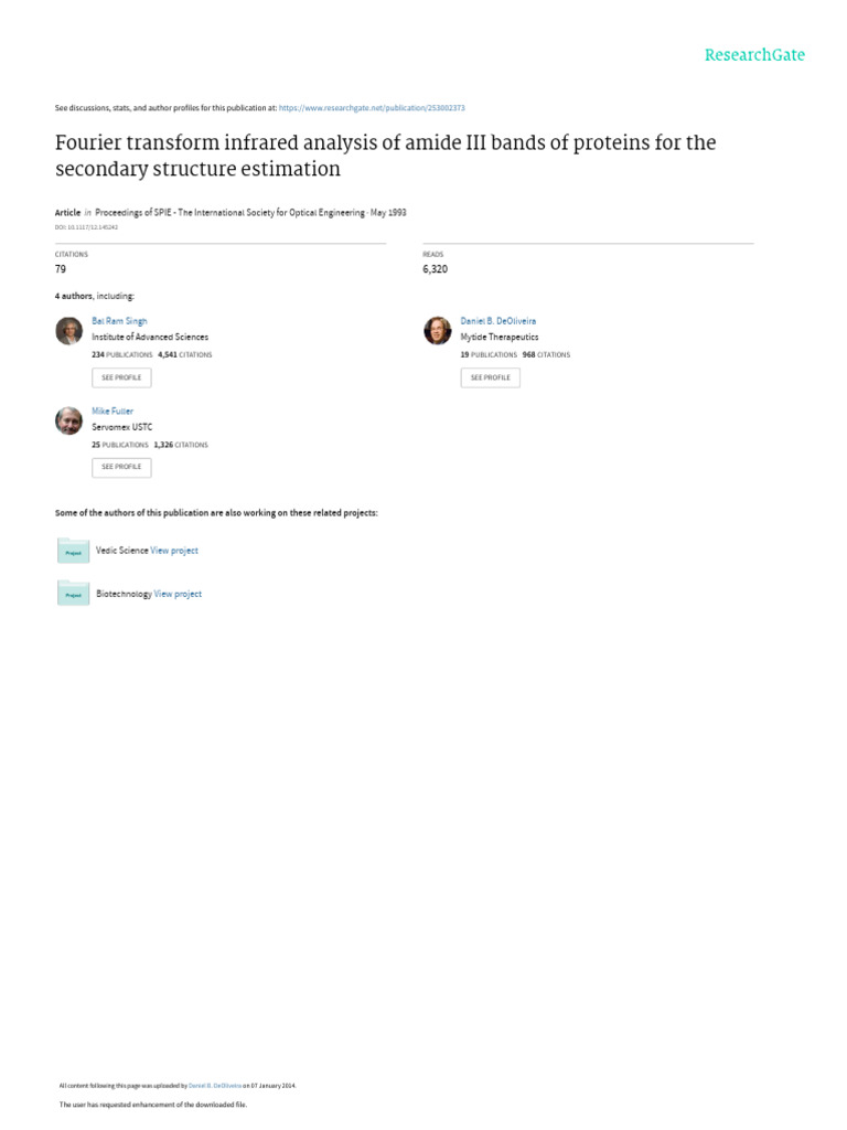 Fourier Transform Infrared Analysis of Amide III Bands of Proteins For The Secondary Structure ...