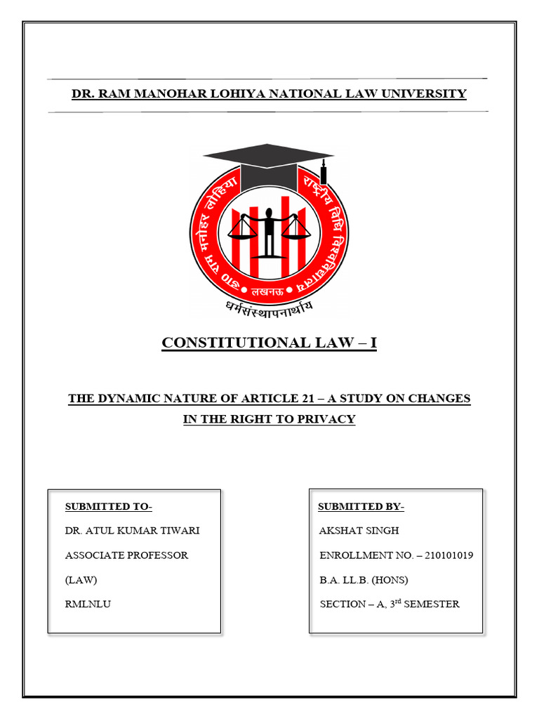 Akshat Singh Constitutional Law - I Project | PDF | Privacy | Right To Privacy