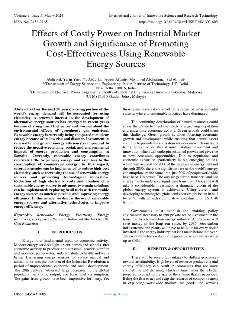 Effects of Costly Power On Industrial Market Growth and Significance of ...