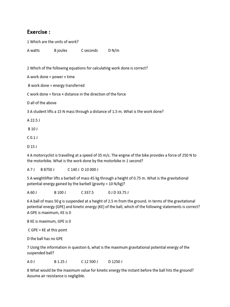 Exercise_01 | PDF | Potential Energy | Mass