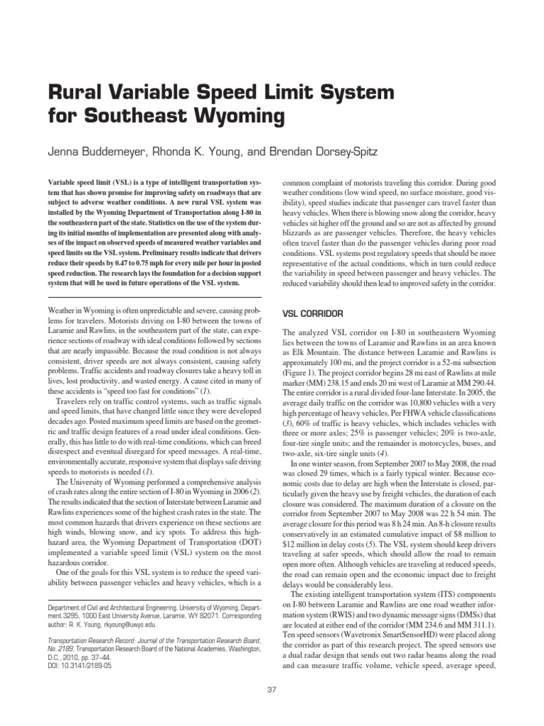 Rural Variable Speed Limit System For Southeast Wyoming | PDF | Speed ...