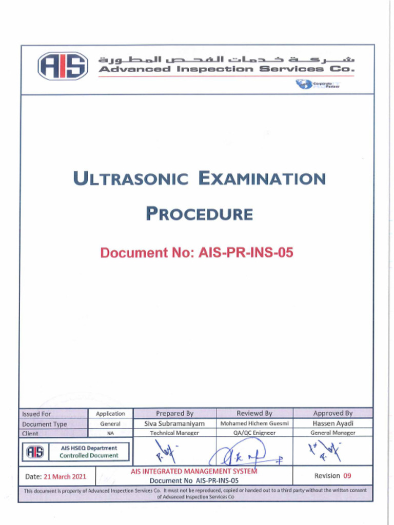 AIS-PR-INS-05-UT Procedure | PDF | Welding | Construction