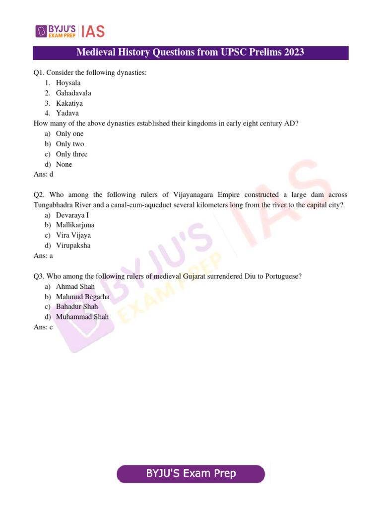 Medieval History Questions From UPSC Prelims 2023 | PDF | History