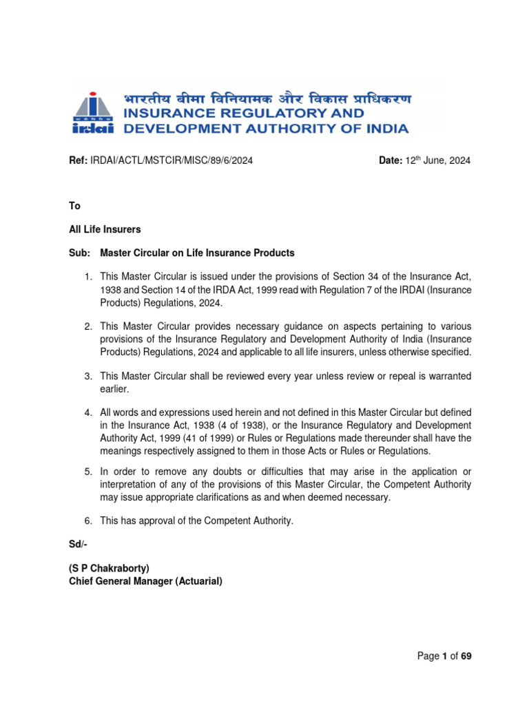 Master Circular On Life Insurance Products | PDF | Insurance | Life Annuity