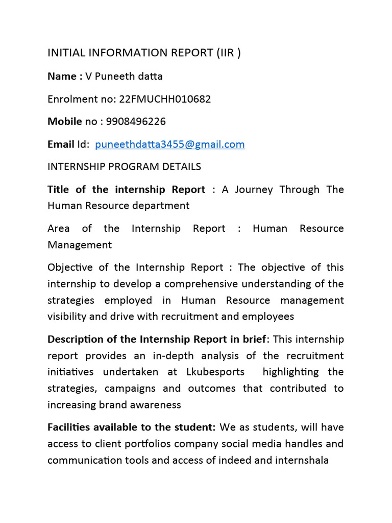 Initial Information Report | PDF | Finance & Money Management