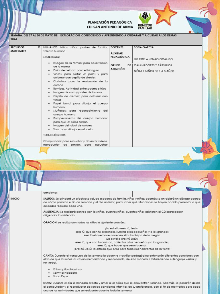 Planeación Niños 1 A 2 Años | PDF | Aprendizaje | Cognición