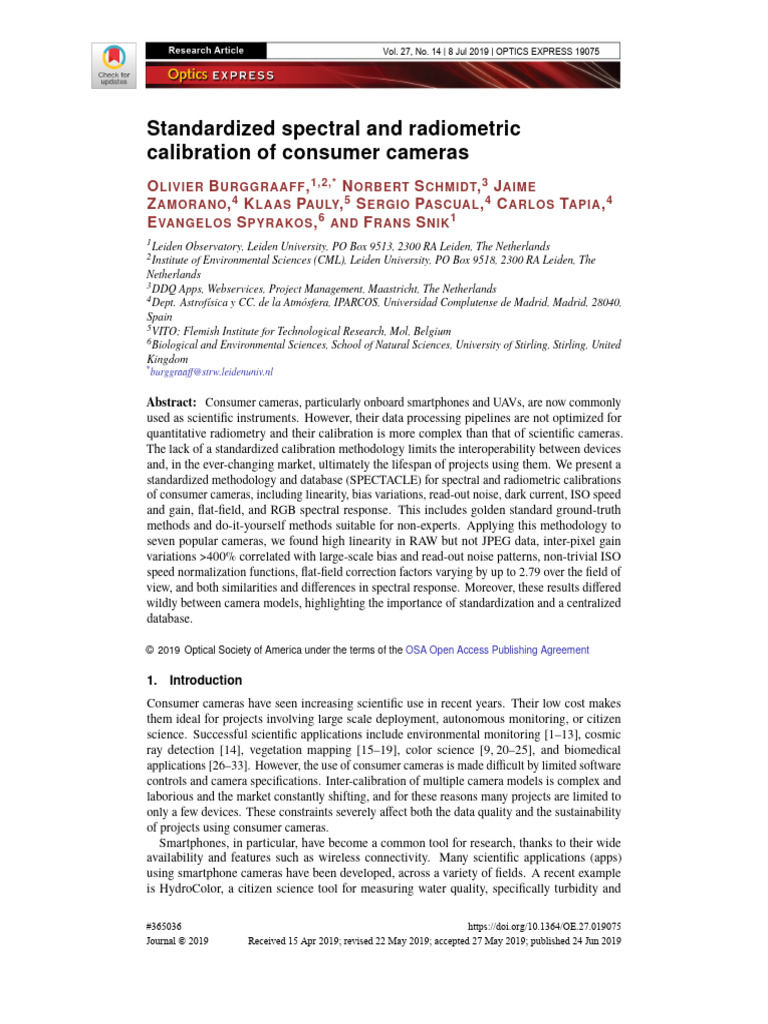 Standardized Spectral and Radiometric Calibration | PDF | Film Speed ...