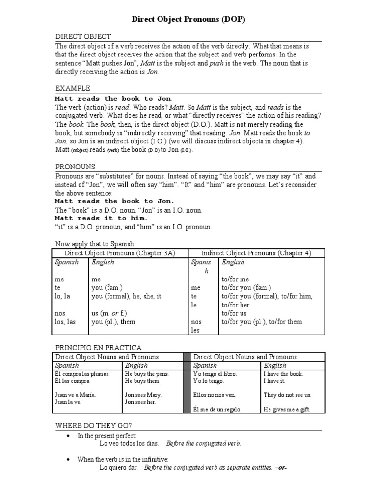 3A-3B - Direct Object Pronouns | PDF | Object (Grammar) | Verb