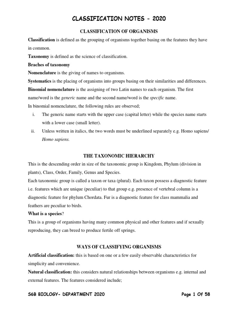 Biology A Level Classification Notes - 2020 | PDF | Bacteria | Spore