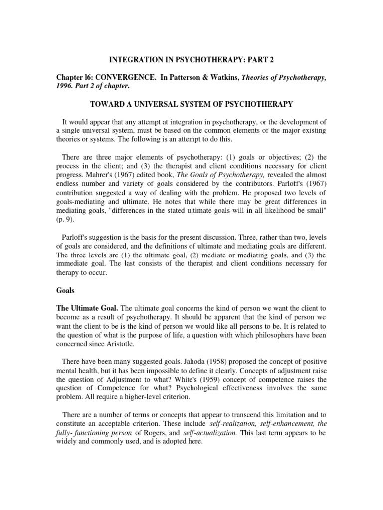 Integration in Psychotherapy Part 2 - Patterson C. H. | PDF ...