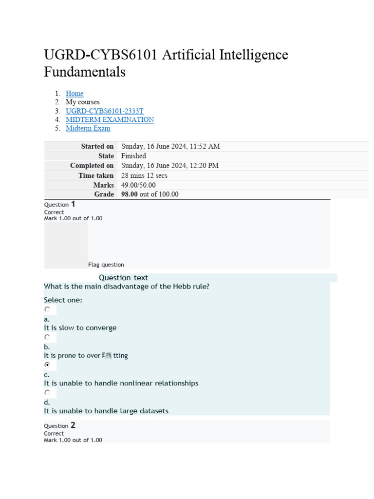 Ugrd Cybs6101 Artificial Intelligence Fundamentals Midterms Exams | PDF | Cluster Analysis ...