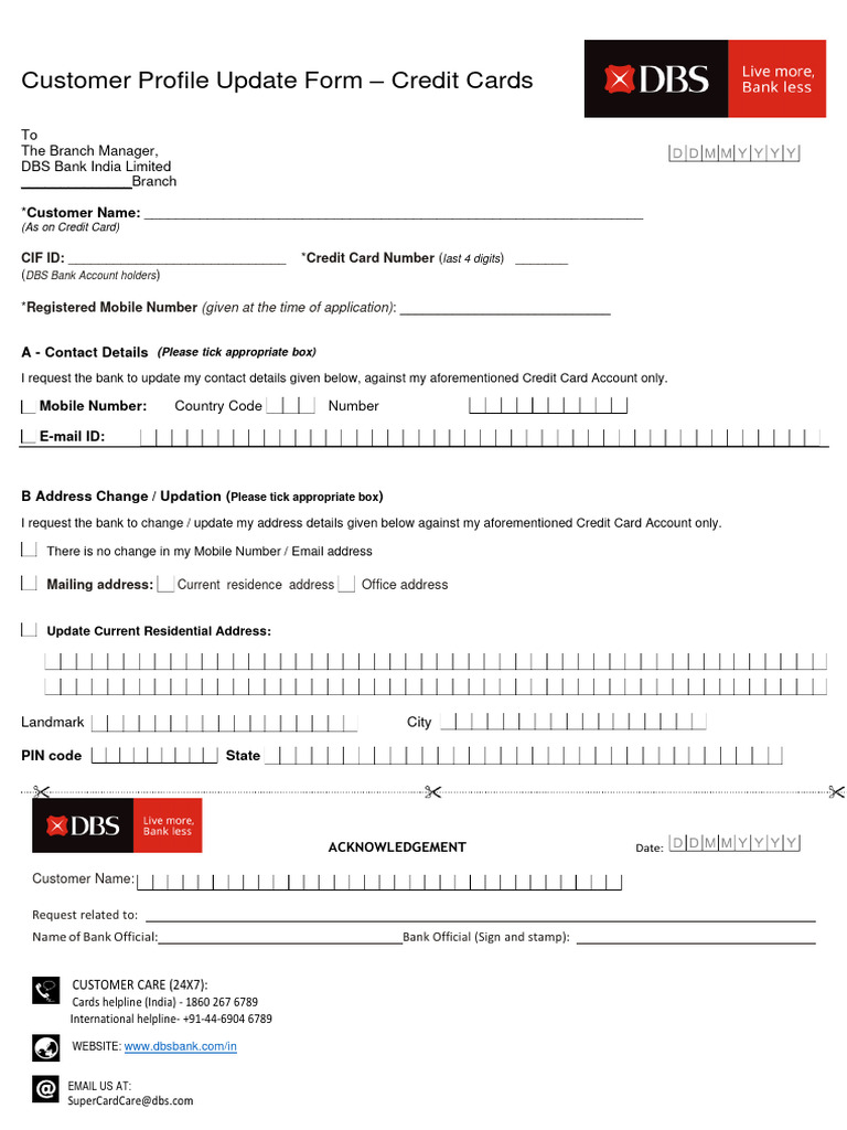 Bajaj DBS SuperCard Branch Customer Request Form | PDF | Identity ...