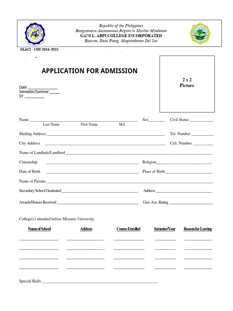 Admission Application Form 2024-2025 | PDF | Justice | Crime & Violence