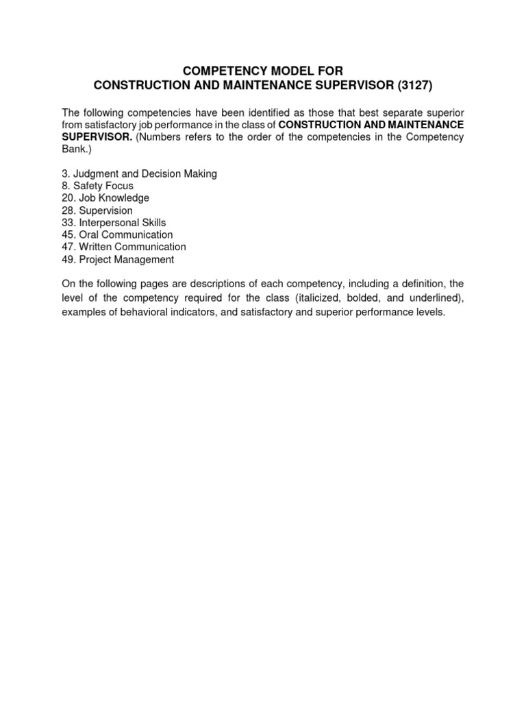 3127 Construction and Maintenance Supervisor Competencies | PDF ...