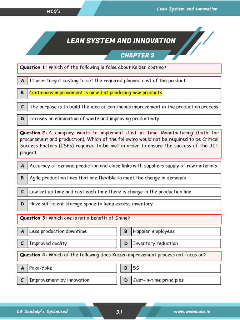 Chapter 3 | PDF | Lean Manufacturing | Production And Manufacturing