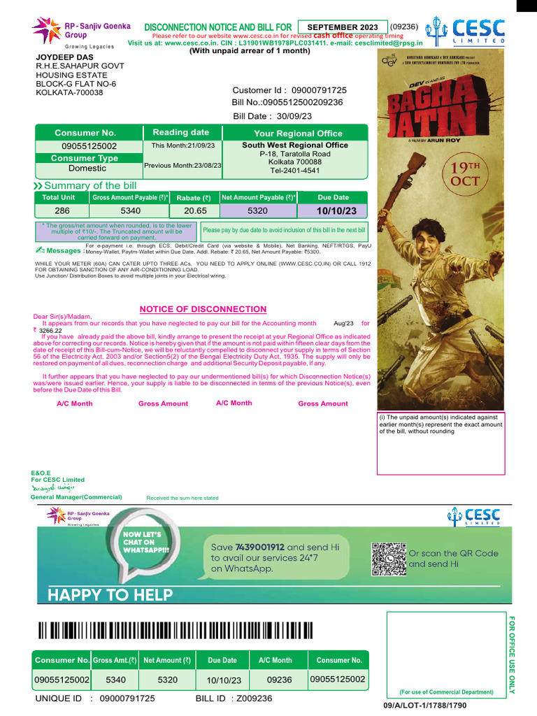 Summary of The Bill: Disconnection Notice and Bill For | PDF | Rebate ...