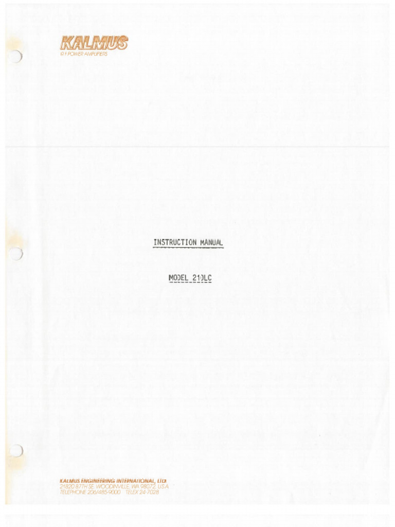 Kalmus Model 210LC Instruction Manual | PDF | Amplifier | Power Supply