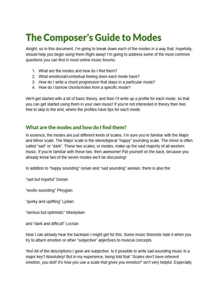 Guide To Modes | PDF | Mode (Music) | Minor Scale