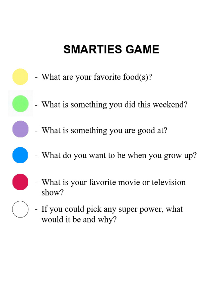 Fun Questions for the SMARTIES Game | PDF