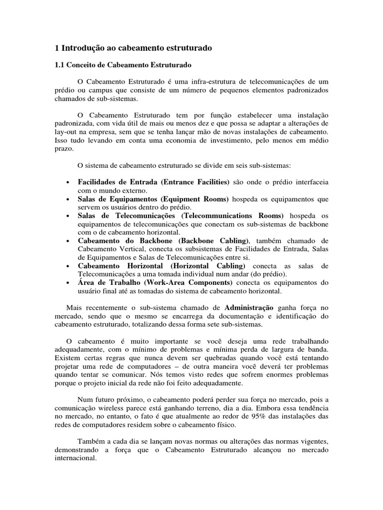 Curso Cabeamento Estruturado Cap 1 Introd Cab Demo1 | PDF | Rede de computadores | Tecnologia da ...