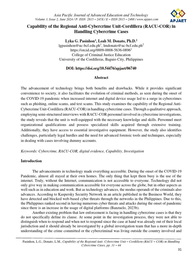 RACU-COR's Cybercrime Handling Capabilities | PDF | Cybercrime ...
