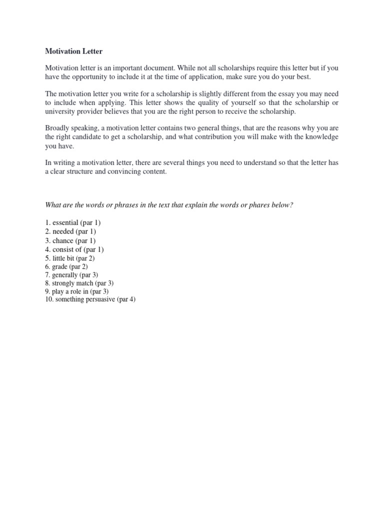 Scholarship Motivation Letter Guide | PDF | Finance & Money Management