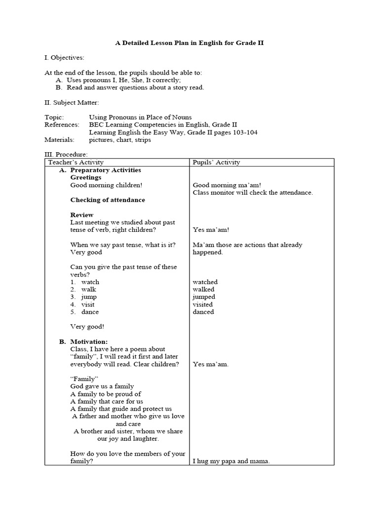 A Detailed Lesson Plan in English For Grade II | PDF | English Language ...