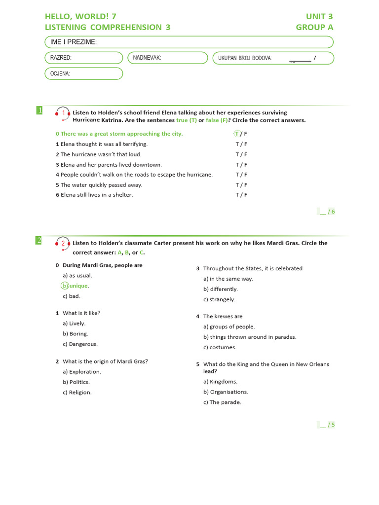 HW 7 Listening U3 Word ABC | PDF | Parade | Carnival