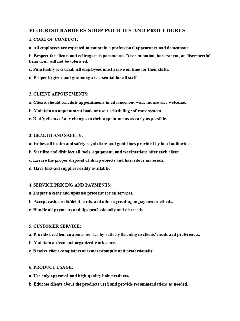 Barber Shop Policies and Procedures | PDF | Occupational Safety And ...