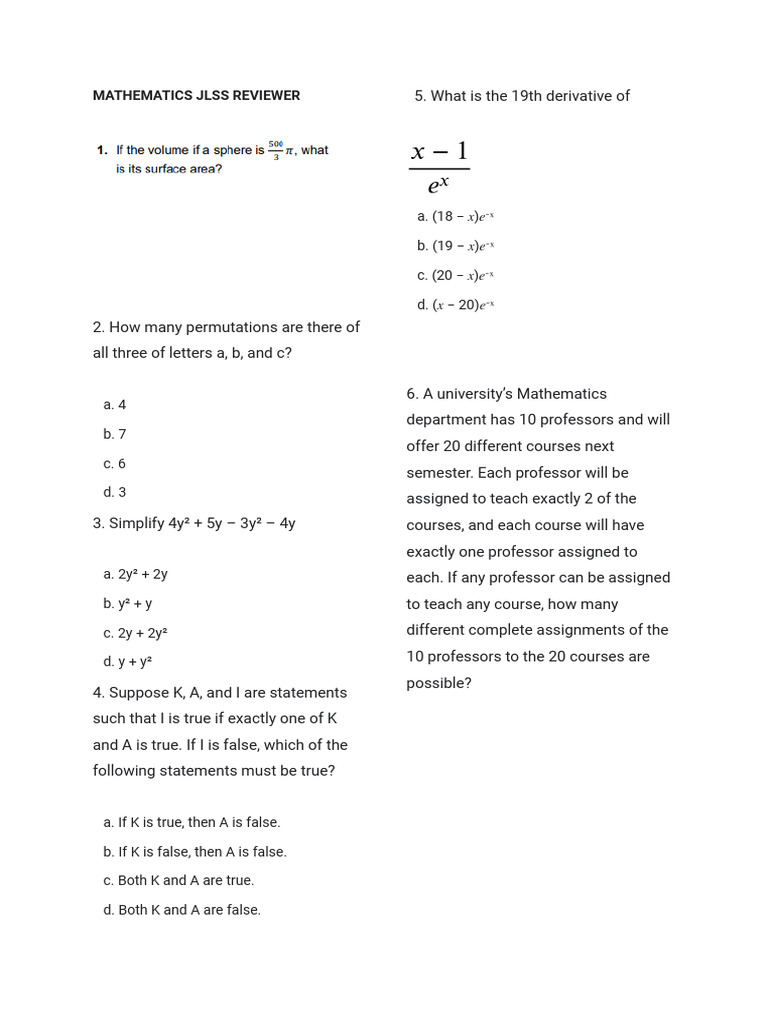 JLSS Mathematics Reviewer Guide | PDF | Interest | Speed