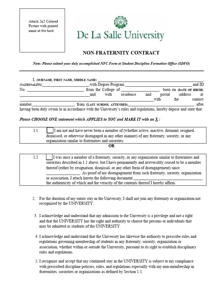 non-fraternity-form | PDF | Fraternities And Sororities | Affidavit
