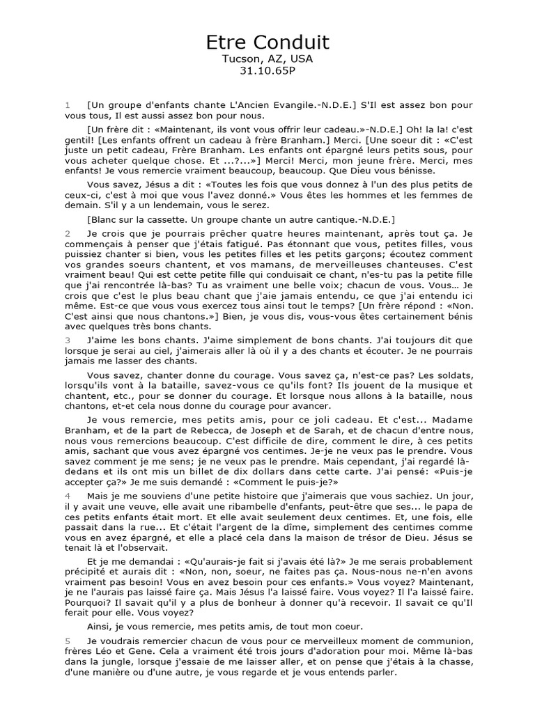 WILLIAM BRANHAM French-A - 65-1031A - A4-FullSheet | PDF | Moïse | Myriam