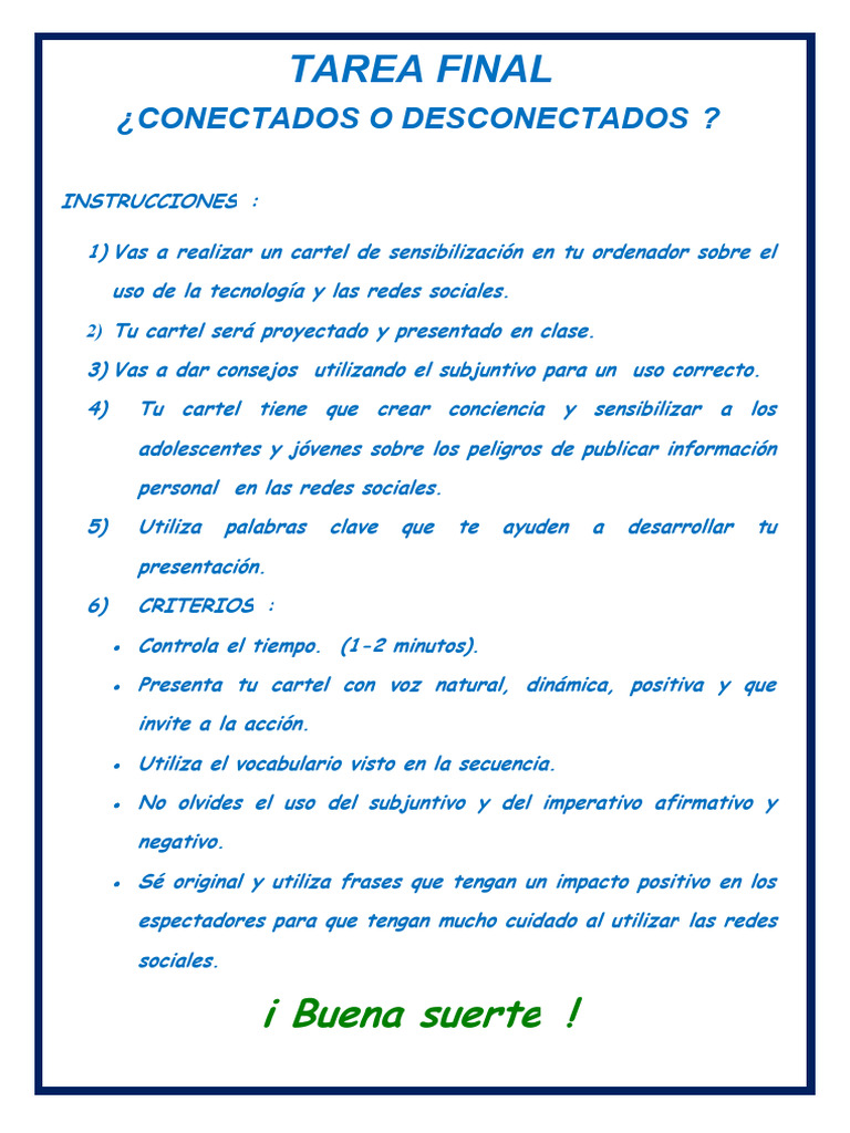 Tarea Final Conectados o Desconectados | PDF