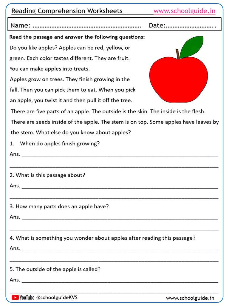 Apple Reading Comprehension Worksheet | PDF | Language Arts ...