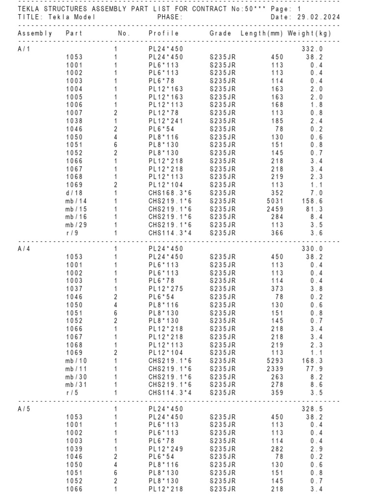 Assembly Part List | PDF