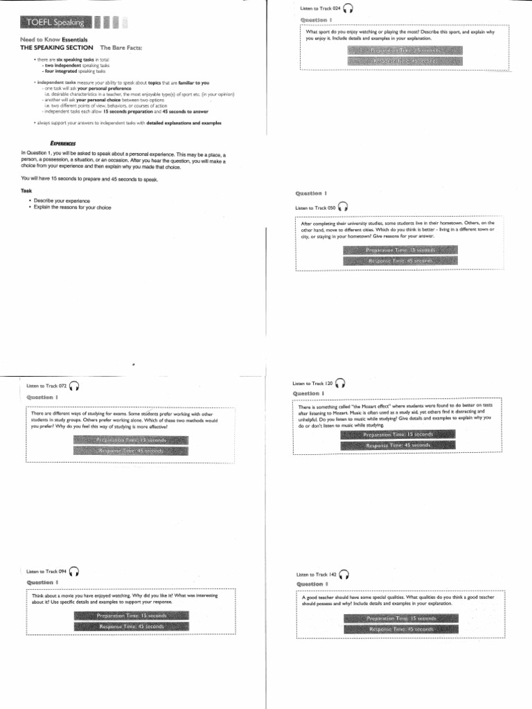 TOEFL Student Book SPEAKING MATERIALS | PDF