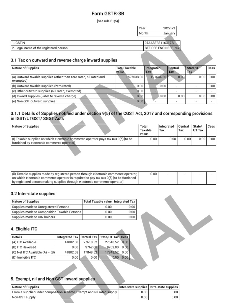 GSTR-3B Filing for January 2023 | PDF | Taxes | Public Finance