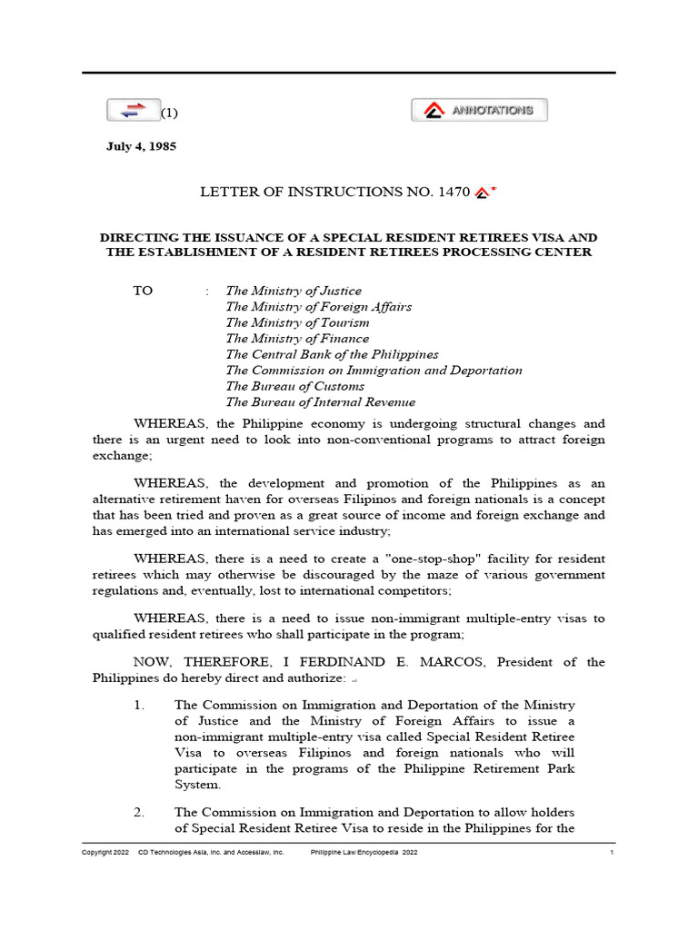 LOI 1470 (1985) Directing The Issuance of SRRVs (With Annotations ...