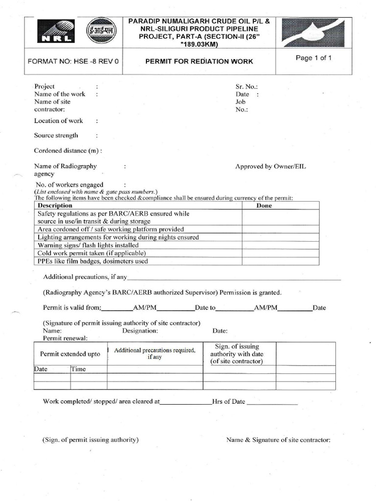 Hse 8 Permit For Radiation Work | PDF