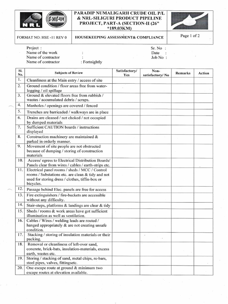 Hse 11 Housekeeping Checklist | PDF