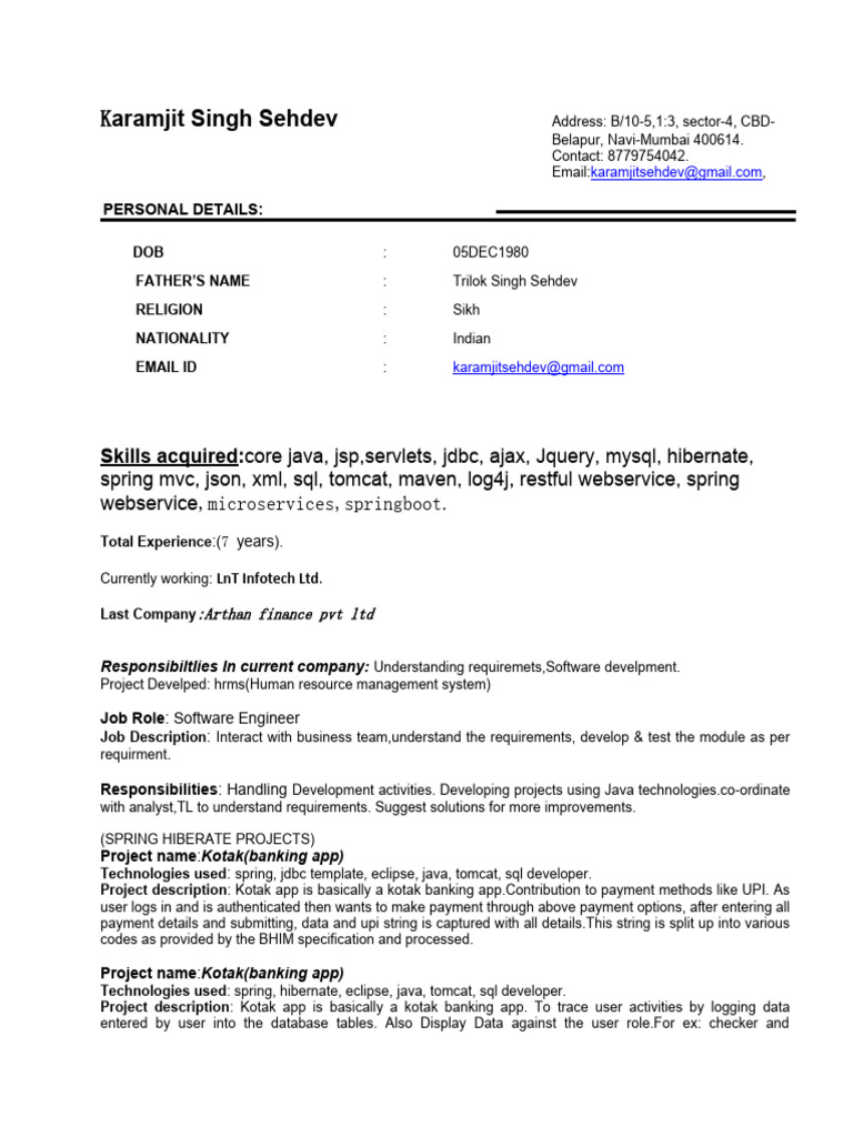 Java Software Engineer Resume | PDF | Web Service | Information Technology