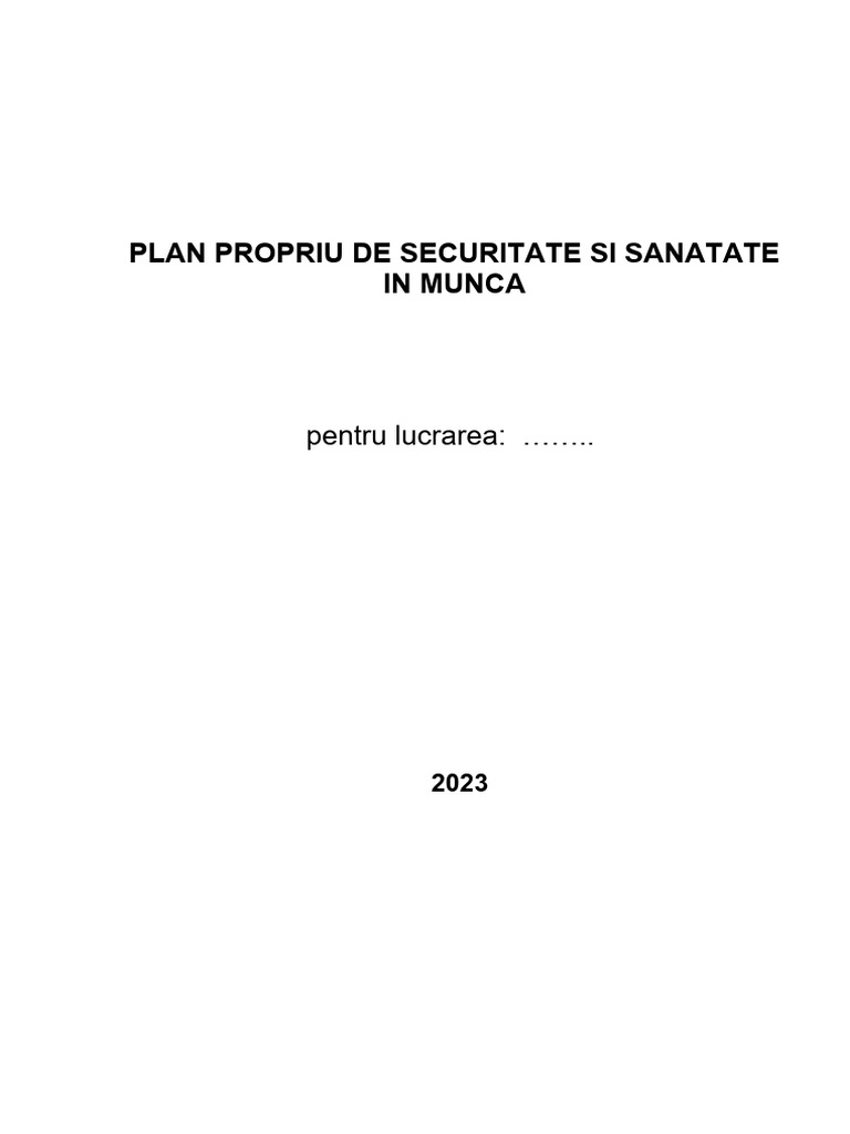 PLAN Propriu SSM | PDF
