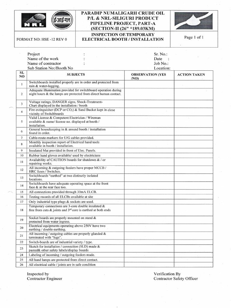 Hse 12 Inspection of Temporary Electrical Installation | PDF