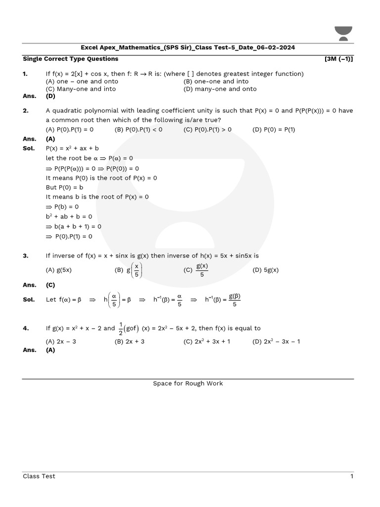 Excel Apex CT - 05 - (06-02-2024) - SPS Sir FC | Download Free PDF | Mathematical Analysis ...