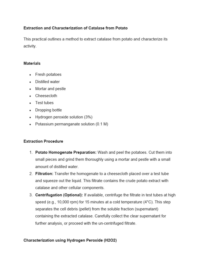 Catalase Extraction from Potato | PDF | Hydrogen Peroxide | Catalase