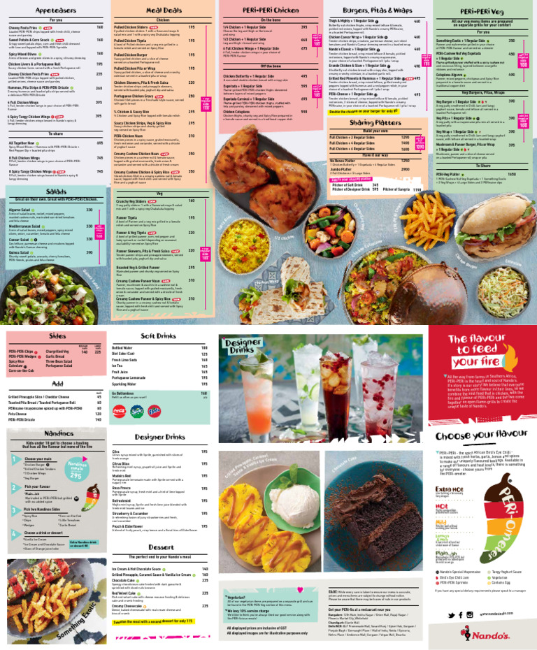 Nando's Menu: Chicken & Veg Options | PDF | Hamburgers | Potato Chip